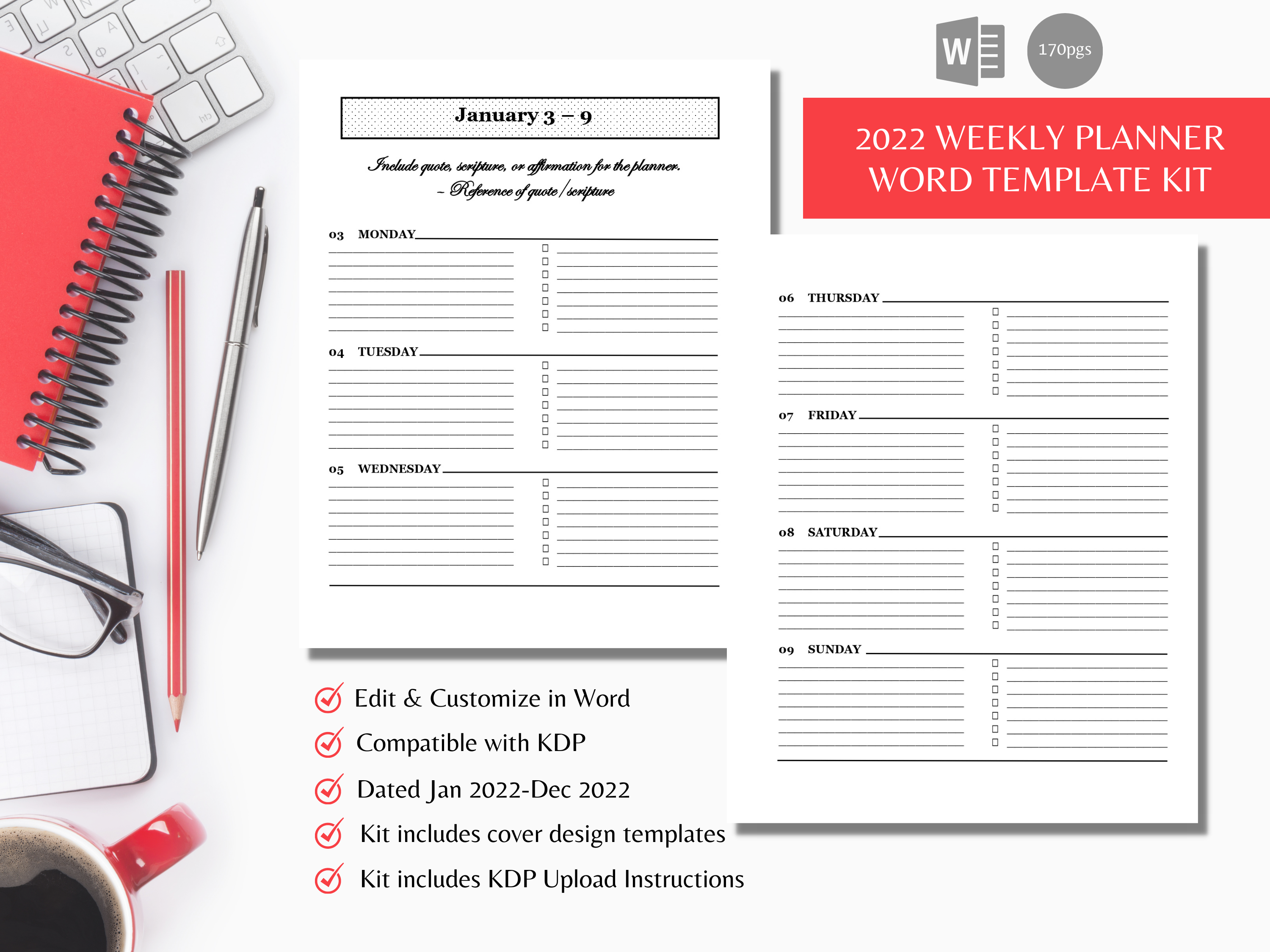 2022 Weekly Planner Template Kit